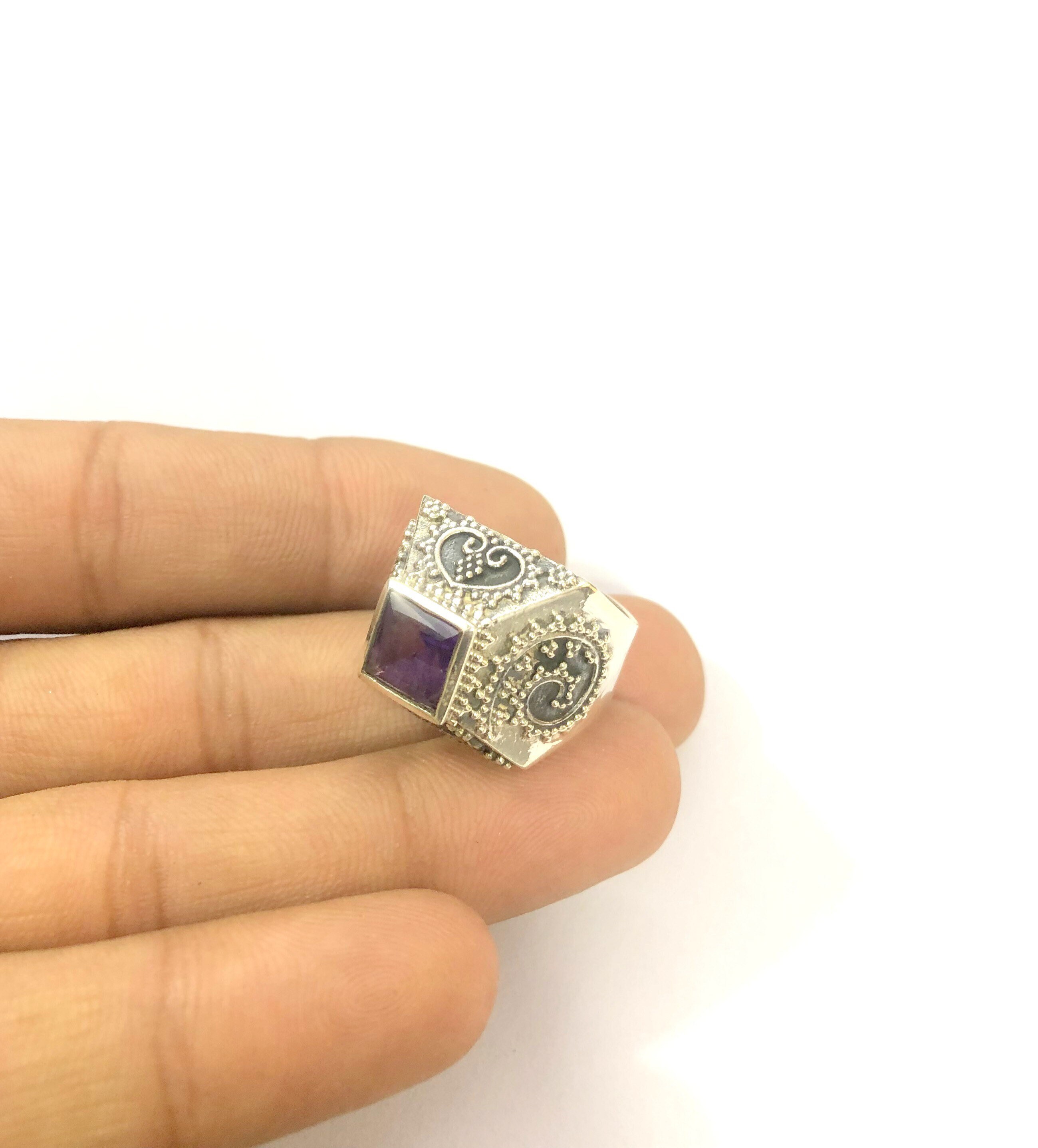 Amethyst Ring Square Gemstone Ring 925 Sterling Silver | Etsy