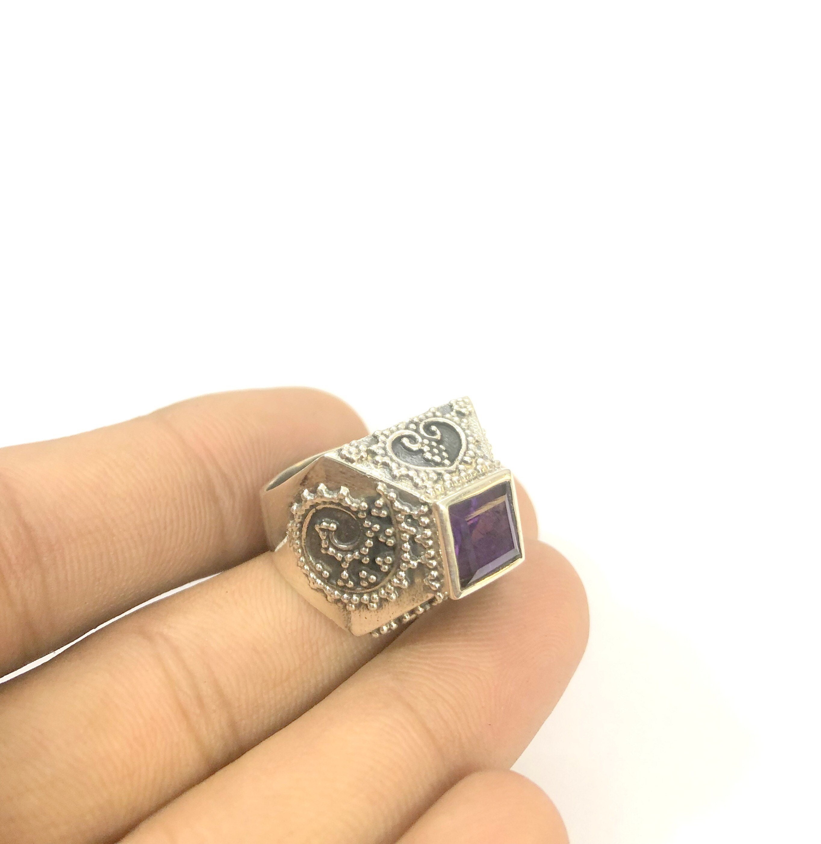 Amethyst Ring Square Gemstone Ring 925 Sterling Silver | Etsy