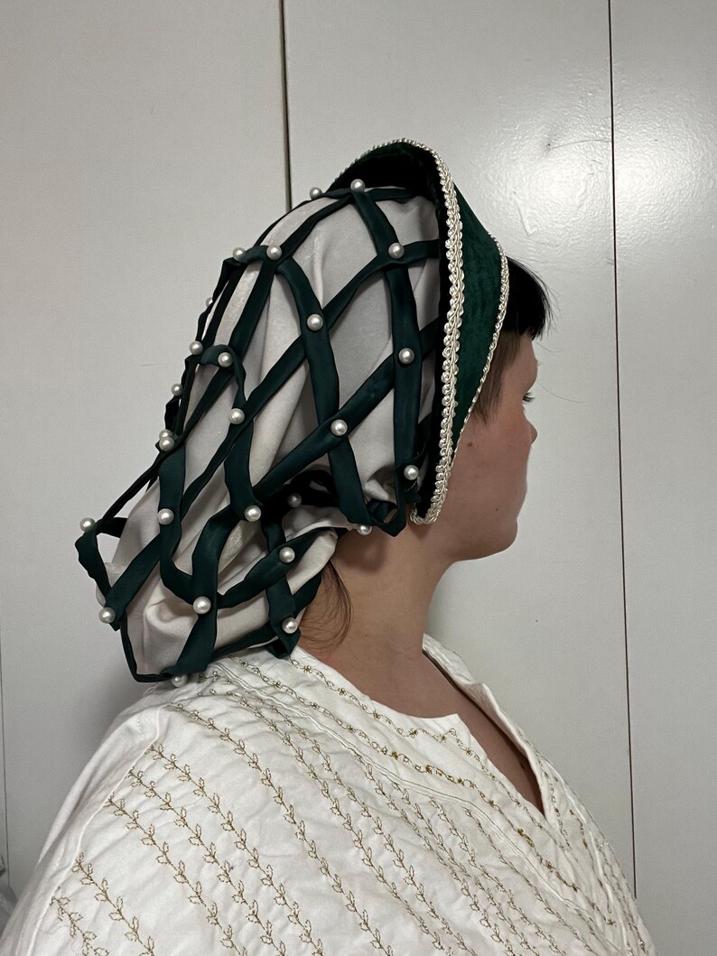 Elizabethan Tudor French Hood and Snood Veil, Tudor Head Dress ...