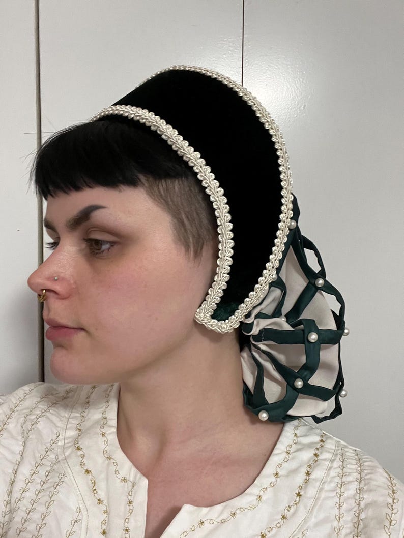Elizabethan Tudor French Hood and Snood Veil, Tudor Head Dress ...