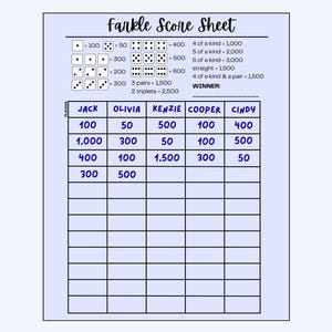 Farkle Score Sheet | Printable PDF - Etsy