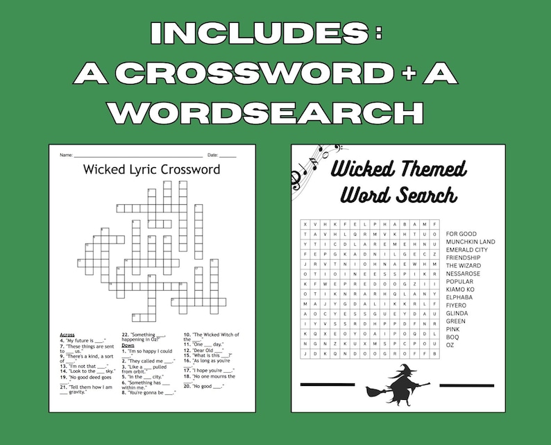 Wicked Puzzle Pack | Includes a Finish the Lyric Crossword and Word ...