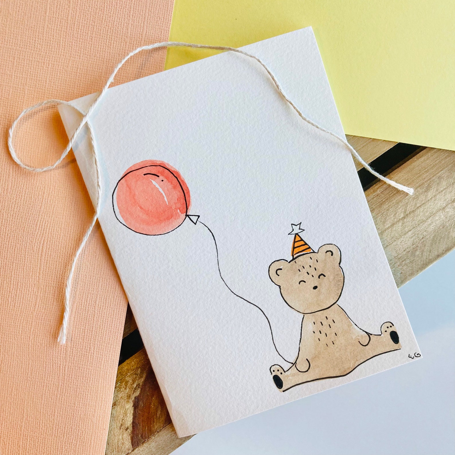 Teddy Bear Birthday Card - Unique Hand Painted Watercolor Cards - Etsy
