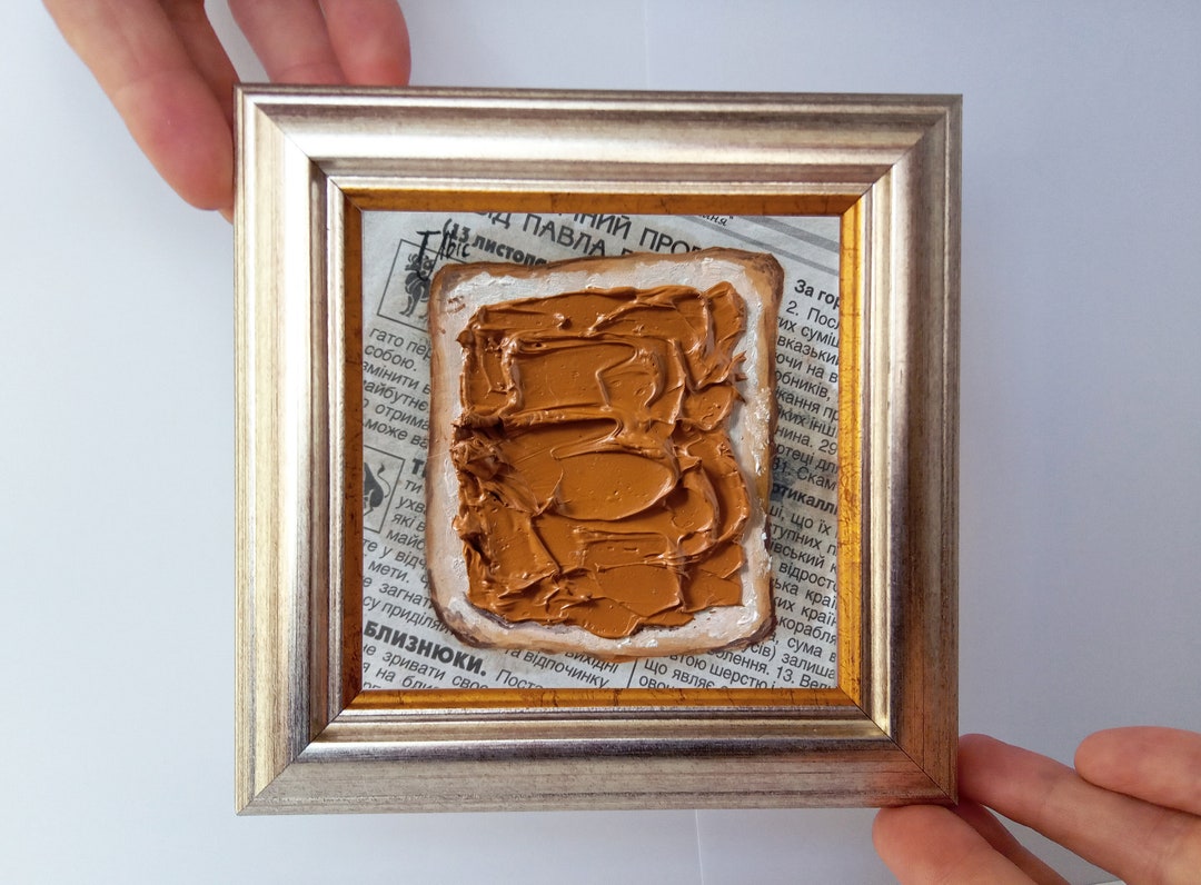 Peanut Butter Sandwich on Newspaper. Impasto 4x4 Inches Mini Oil ...