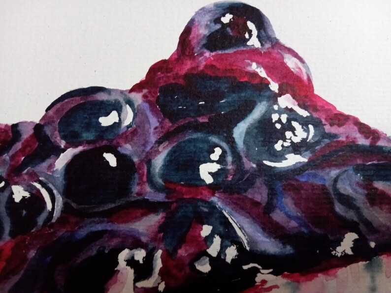 Blueberry Cheesecake Watercolor Painting, Kitchen Wall Decor (11x7.5 In ...