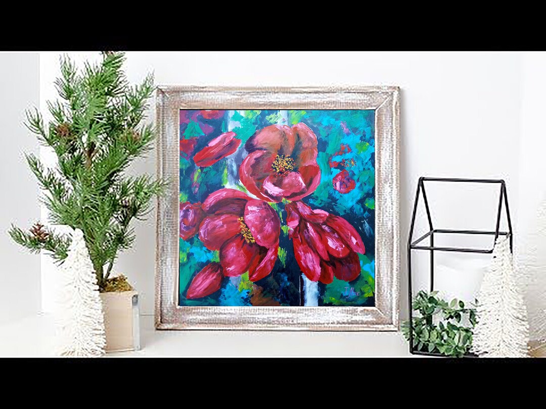 Impasto Red Flowers Oil Painting, Palette Knife Floral Art 12x12 - Etsy