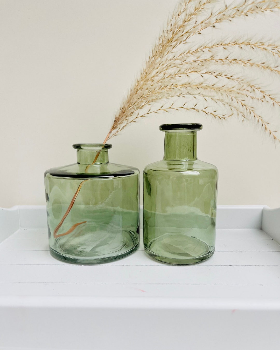 Small Vintage Green Glass Vase Wedding Table Bud Vase Dried Flower Vase ...