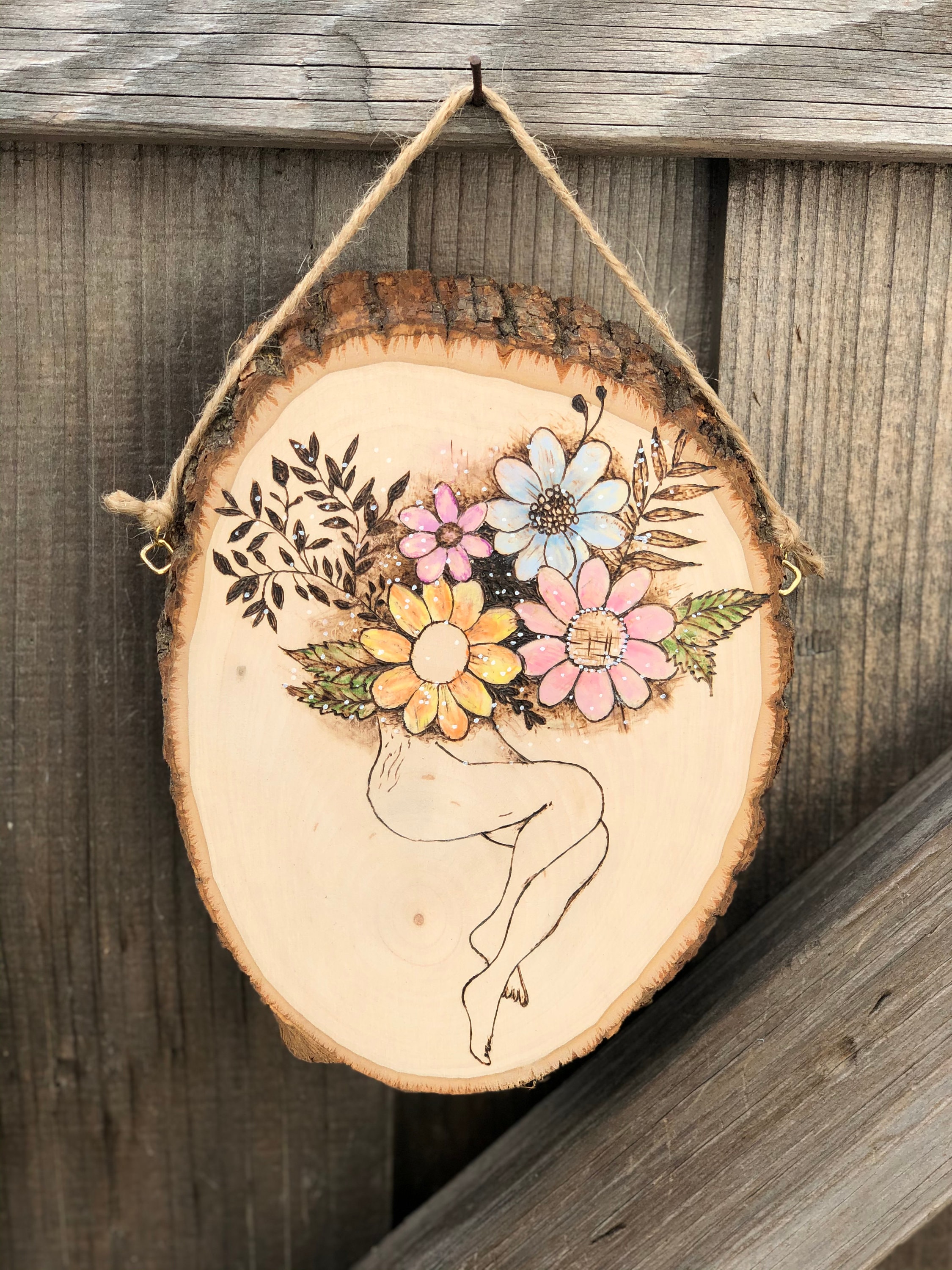 Wood burning pyrography flower Bouquet grow girl thick | Etsy