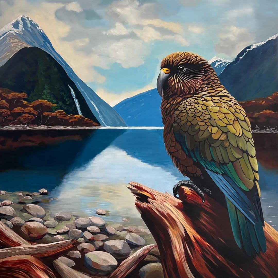 Kea in Milford Sound New Zealand With Mitre Peak in the Background the ...