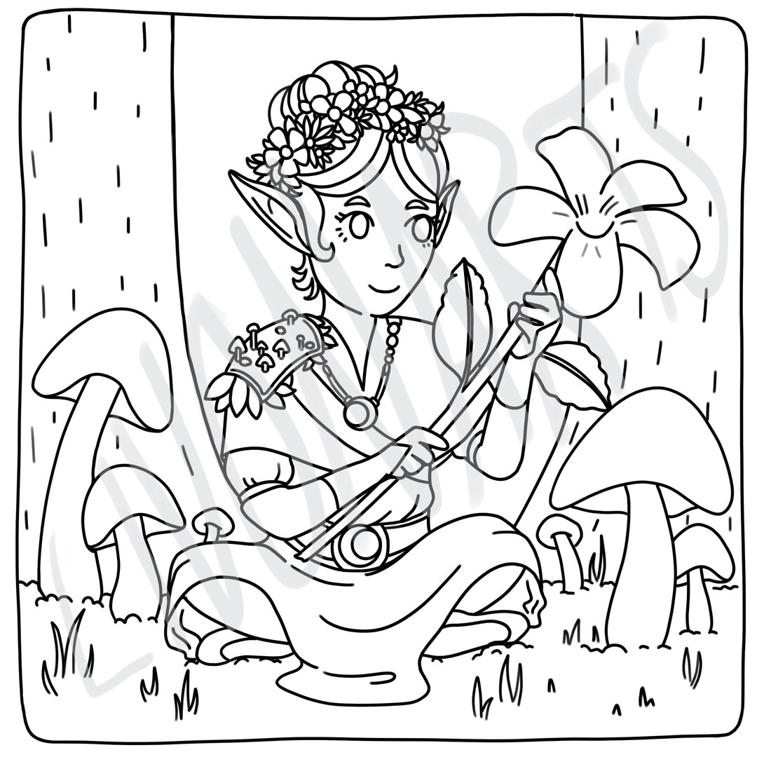 Fantasy Elf Druid Coloring Page - Etsy