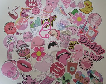 Kawaii Pink Sticker Pack qty 5-50, Dessert Stickers, Waterbottle ...