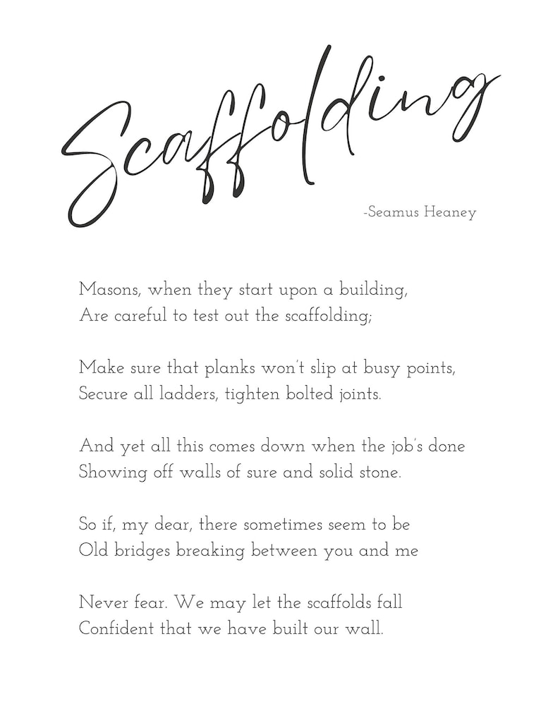 Scaffolding by Seamus Heaney Word Wall Art, Typography Wall Art, Wall ...