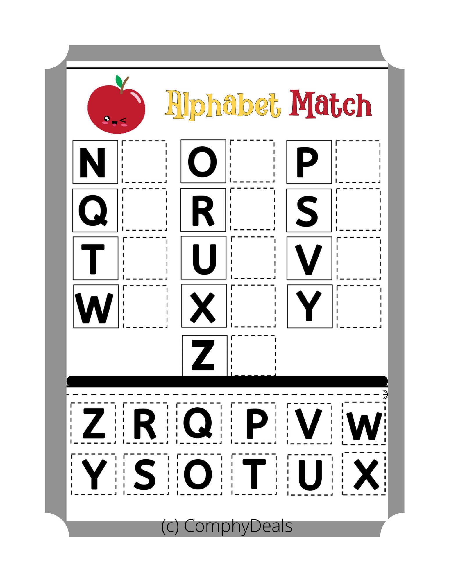 Printable Alphabet Match - Cut and Paste | Instant Download | 8.5x11 ...