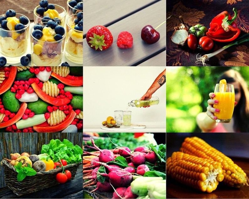 Bright Healthy Food Collage, Fruits and Vegetables Poster, Kitchen ...