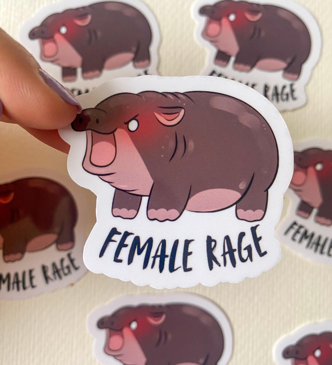Moo Deng Female Rage Sticker - Etsy