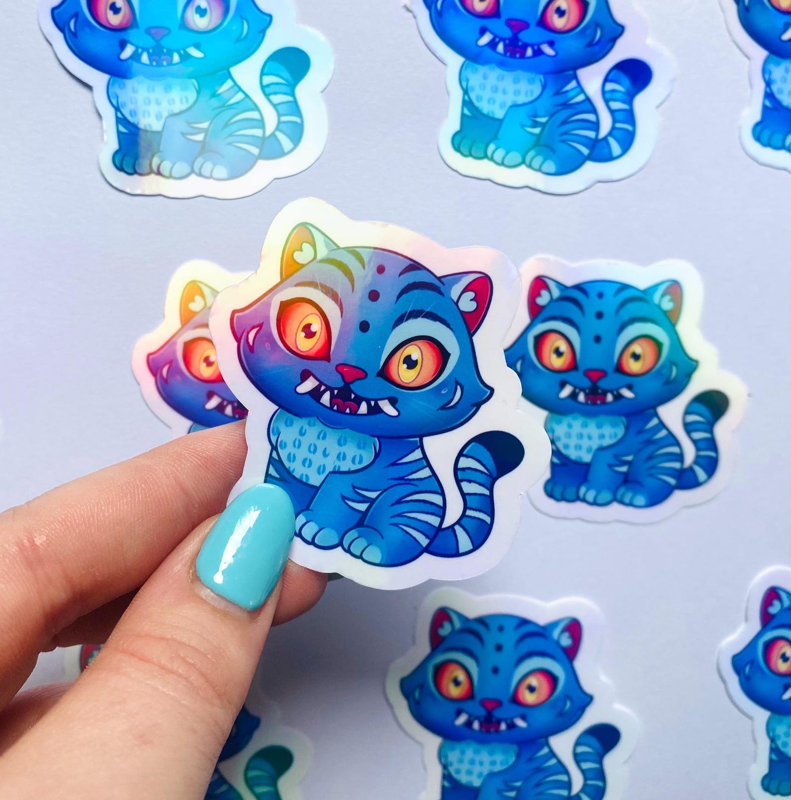 Derpy Tiger Demon Holographic Sticker - Etsy