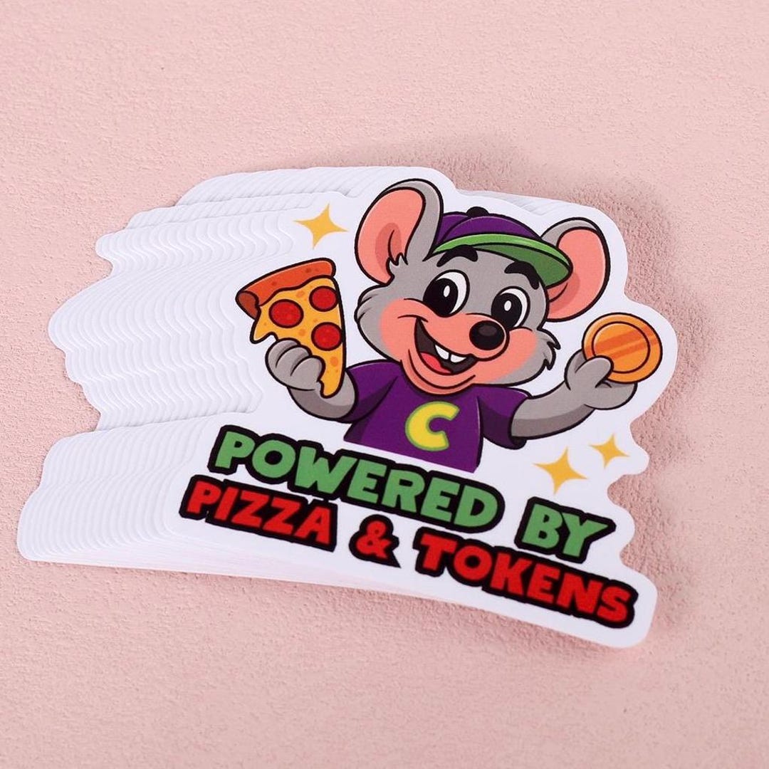 Powered by Pizza & Tokens Sticker - Etsy