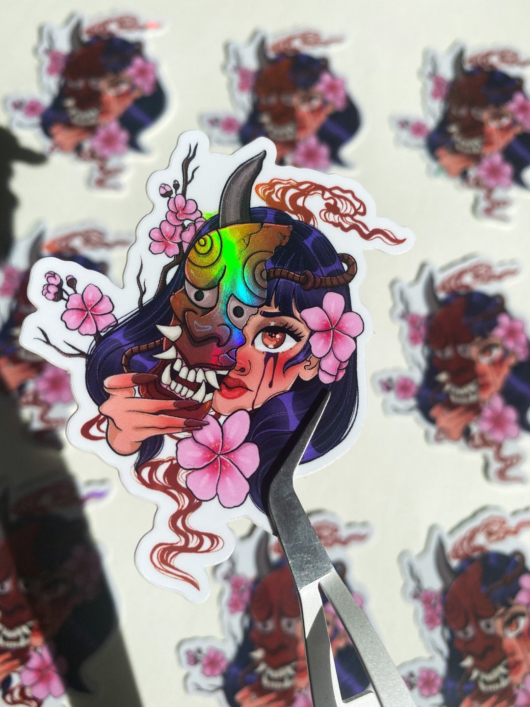 Holographic Hannya Mask Vinyl Sticker - Etsy