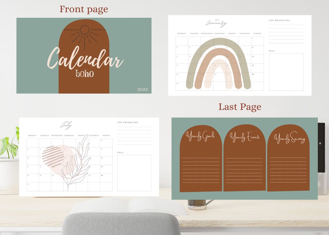 Digital 2023 Monthly Calendar, Boho ,goodnotes, Desk Calendar ...