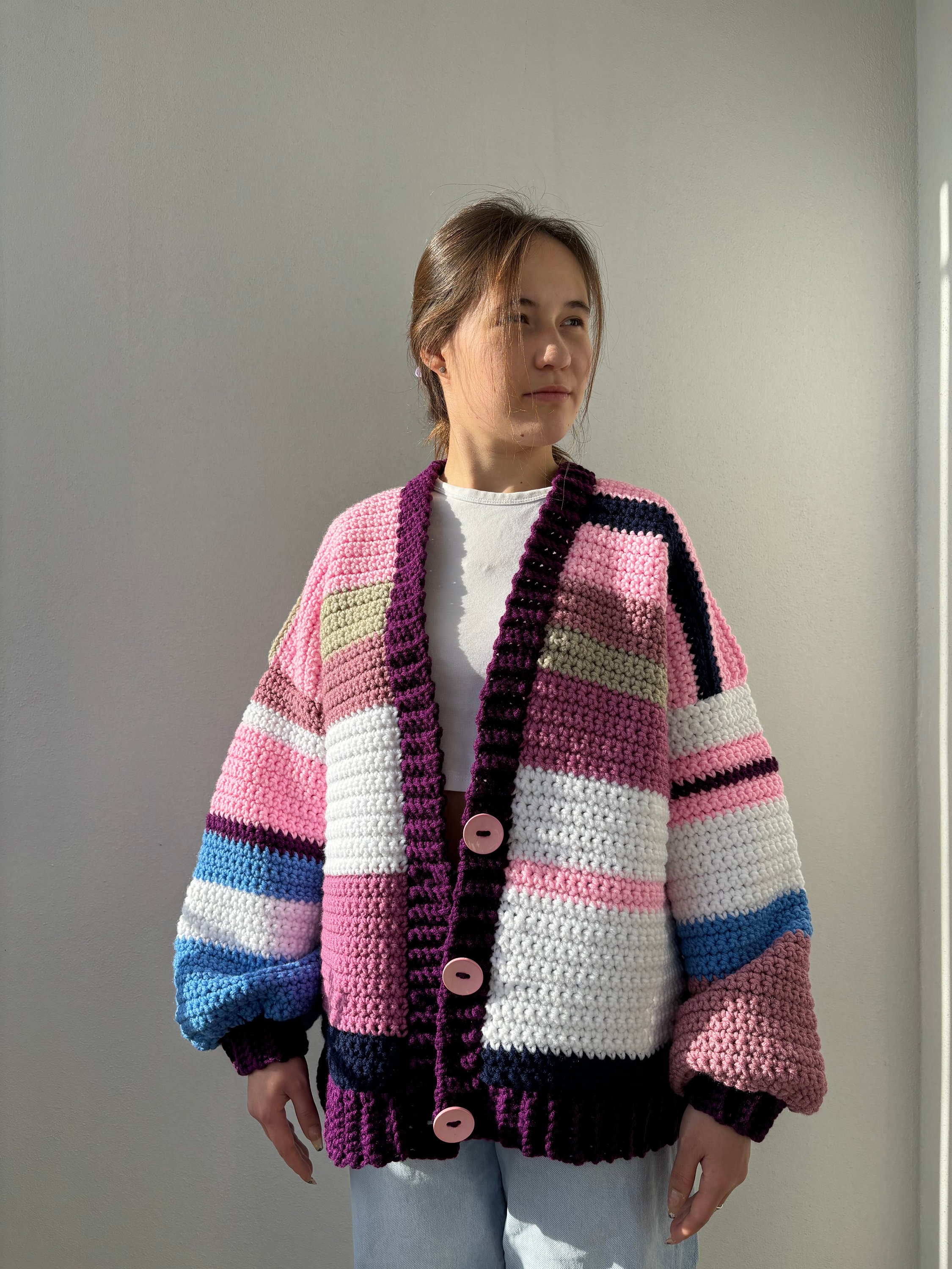 UNIQUE DESIGN CARDIGAN Crochet Patchwork Handknit - Etsy