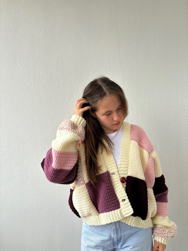 Crochet Pink Cardigan Handknit Patchwork - Etsy