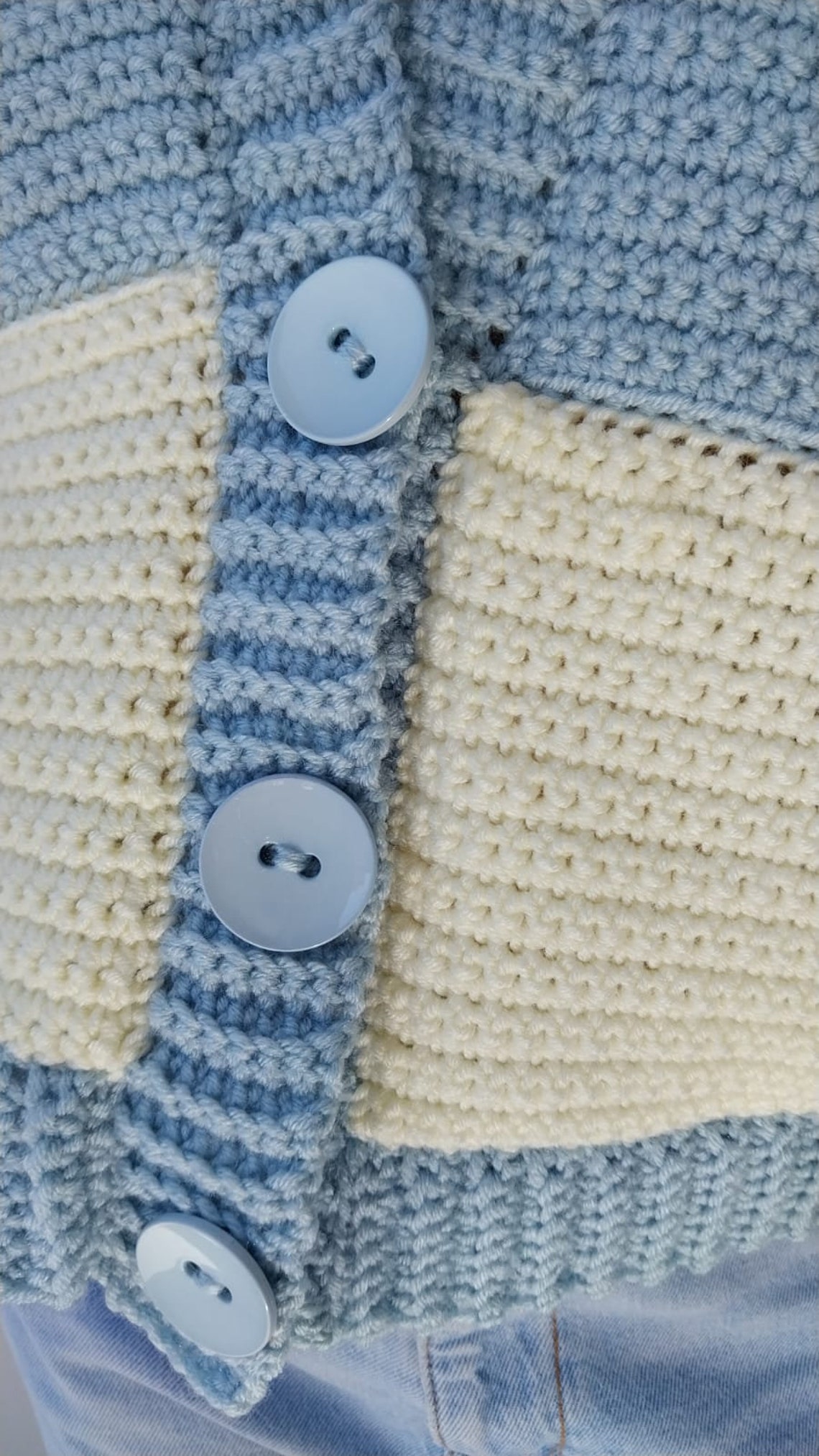 CROCHET PATCHWORK CARDIGAN Baby Blue White Handknit - Etsy