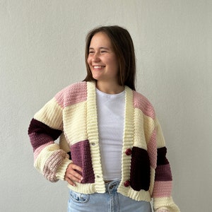 Crochet Pink Cardigan Handknit Patchwork - Etsy