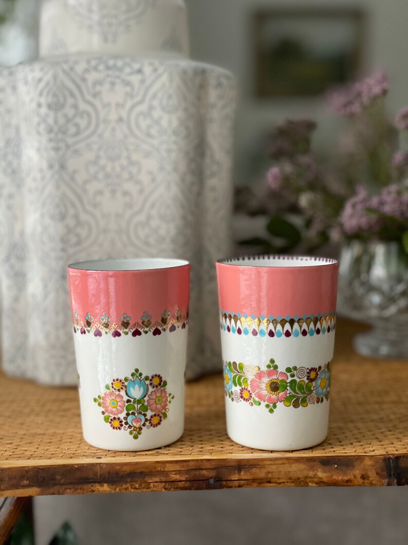 Vintage Enamel Cups by Neiman Marcus A Pair - Etsy