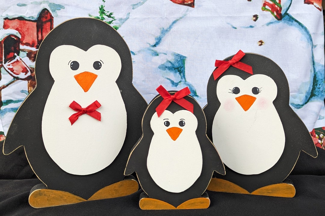 Whimsical Penguin Shelf Sitters - Handpainted Wood - Set of 3 - Small ...