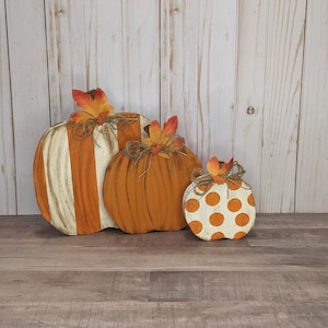 Wooden Pumpkins, Rustic Fall Decor, Autumn Rustic Centerpieces, Shelf ...