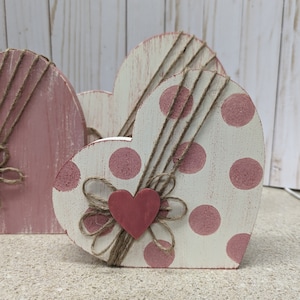Hand-painted Rustic Heart Decor Trio: Shelf Sitter Wooden Hearts With ...