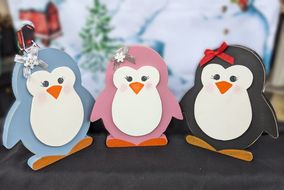 Whimsical Penguin Shelf Sitters Handpainted Wood Set of 3 - Etsy