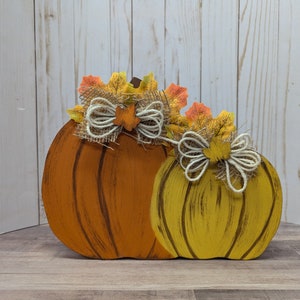 Hand-painted Double Pumpkin - Fall Wood Decor Autumn Tabletop Decor ...