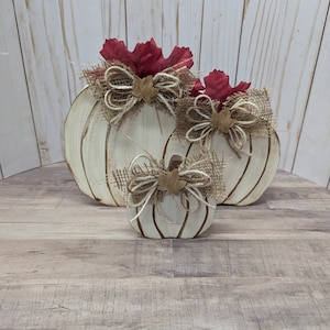Rustic White Wooden Pumpkin Trio With Fall Accents | Two Piece ...