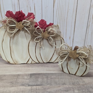 Rustic White Wooden Pumpkin Trio With Fall Accents | Two Piece ...