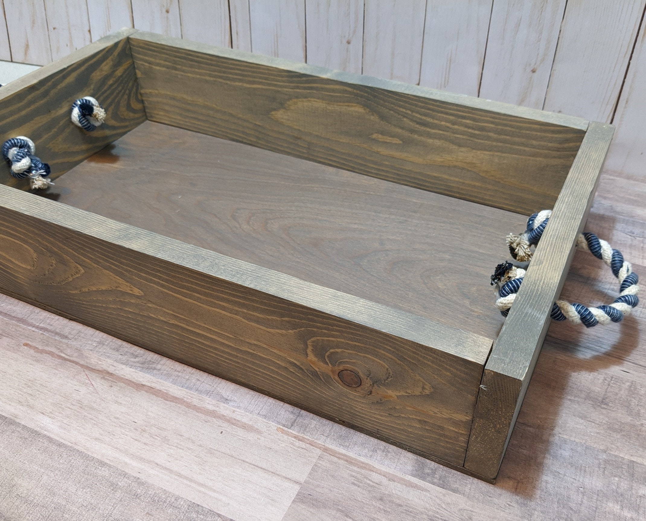 Decorative Wood Serving Tray W/nautical Rope Handles-large - Etsy