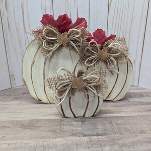 Rustic White Wooden Pumpkin Trio With Fall Accents | Two Piece ...