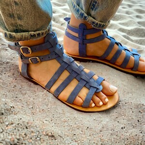 Blue Suede Gladiator Sandals Greek Leather Sandals Summer - Etsy