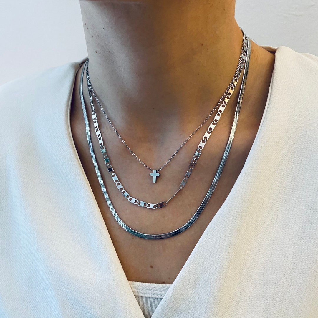 Silver Chain Necklace and Silver Cross From Stainless Steel, Tiny ...