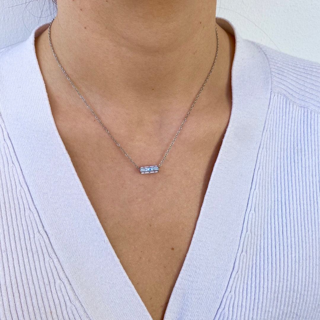 Evil Eye Bar Necklace for Women, Minimalist Necklace Evil Eye, Greek ...