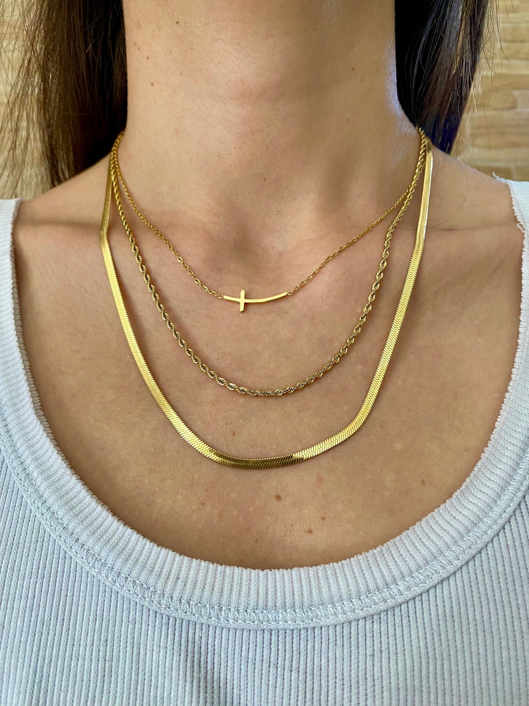 Snake Gold Chain Gold Cross Herringbone Necklace Multi - Etsy