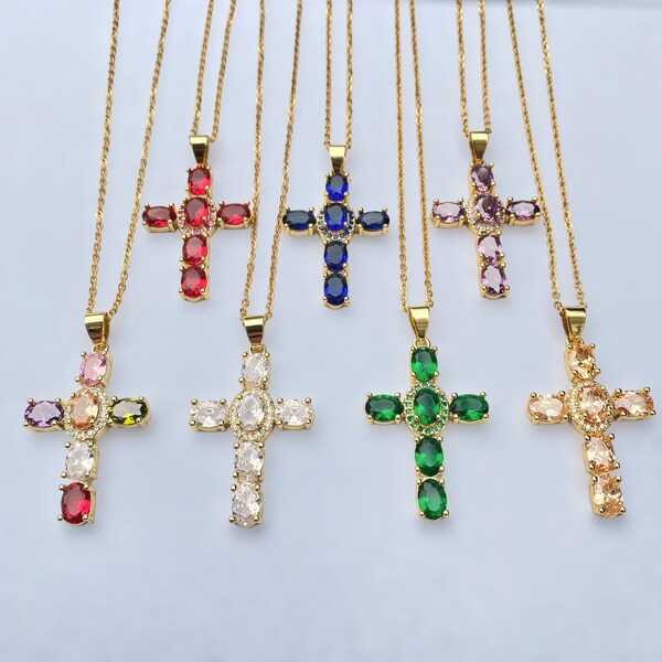 Cross Necklace With Big Diamonds Women - Etsy