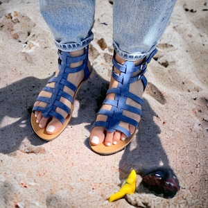 Blue Suede Gladiator Sandals Greek Leather Sandals Summer - Etsy