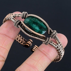 Emerald Bracelet Emerald Bangle Copper Wire Wrapped Cuff Bangle Wire ...
