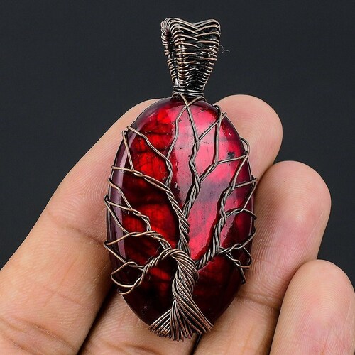 Red Fire Labradorite Pendant Copper Wire Wrapped Pendant - Etsy