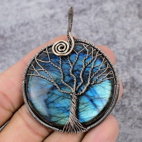Tree of Life Labradorite Copper Pendant Wire Wrapped Gemstone - Etsy