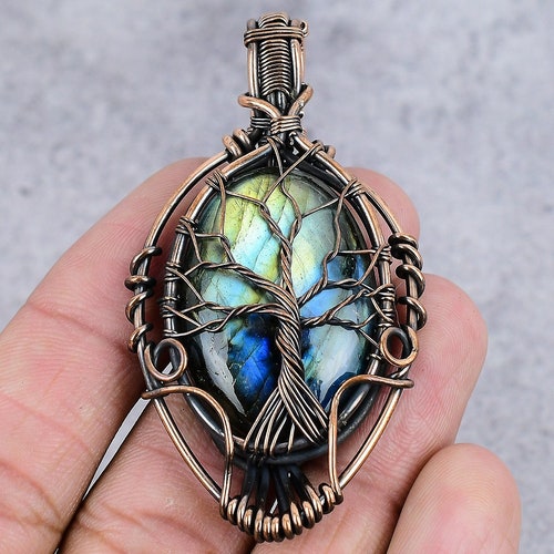 Tree of Life Labradorite Copper Pendant Wire Wrapped Gemstone - Etsy