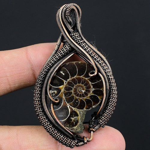 Ammonite Fossil Pendant Copper Wire Wrapped Pendant Gemstone - Etsy