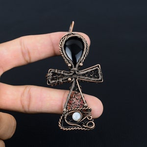 Black Onyx Ankh Pendant Copper Wire Wrapped Pendant Hieroglyphic Symbol ...