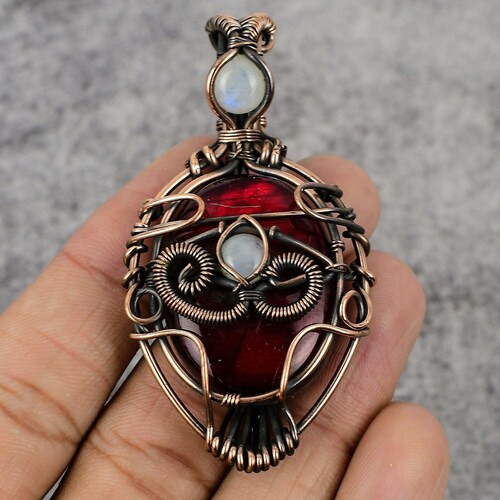 Red Fire Labradorite Pendant Copper Wire Wrapped Pendant - Etsy
